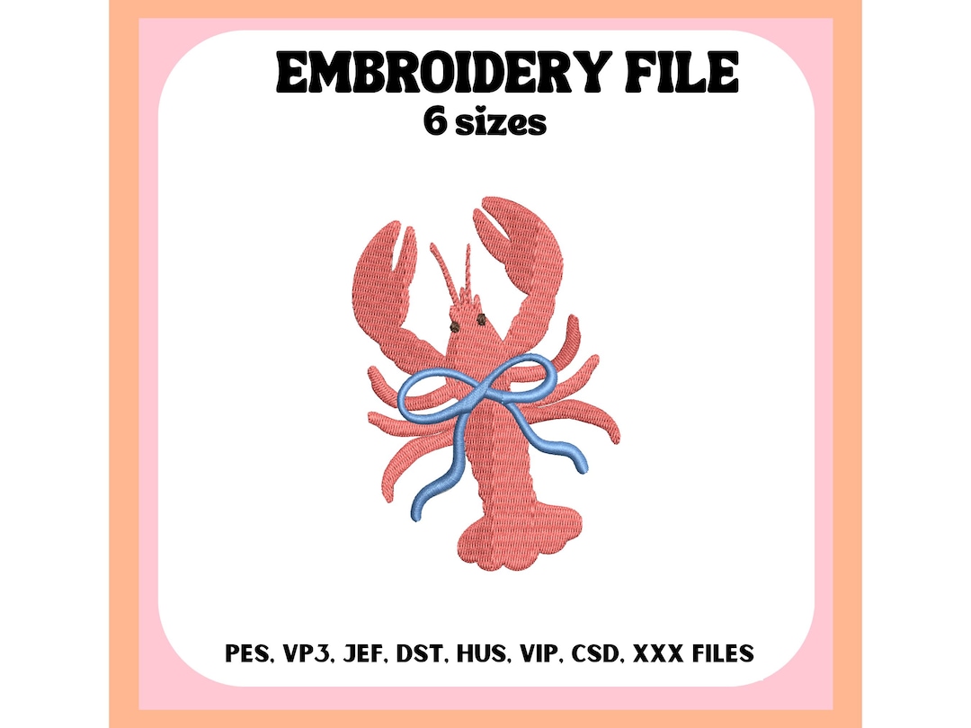 Lobster With a Bow, Embroidery File, Summer Design, Ocean, Machine ...