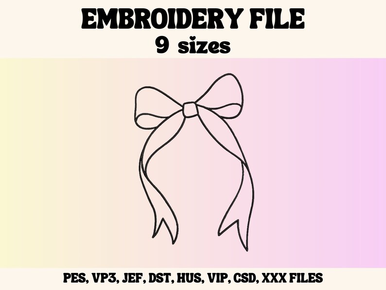 Bow Outline Embroidery Design, Cute Embroidery Design, Bow Outline ...