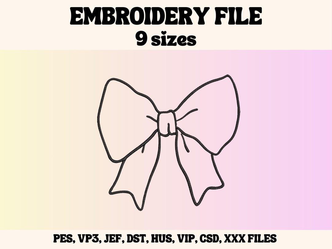 Bow Outline Embroidery Design, Cute Embroidery Design, Bow Outline ...