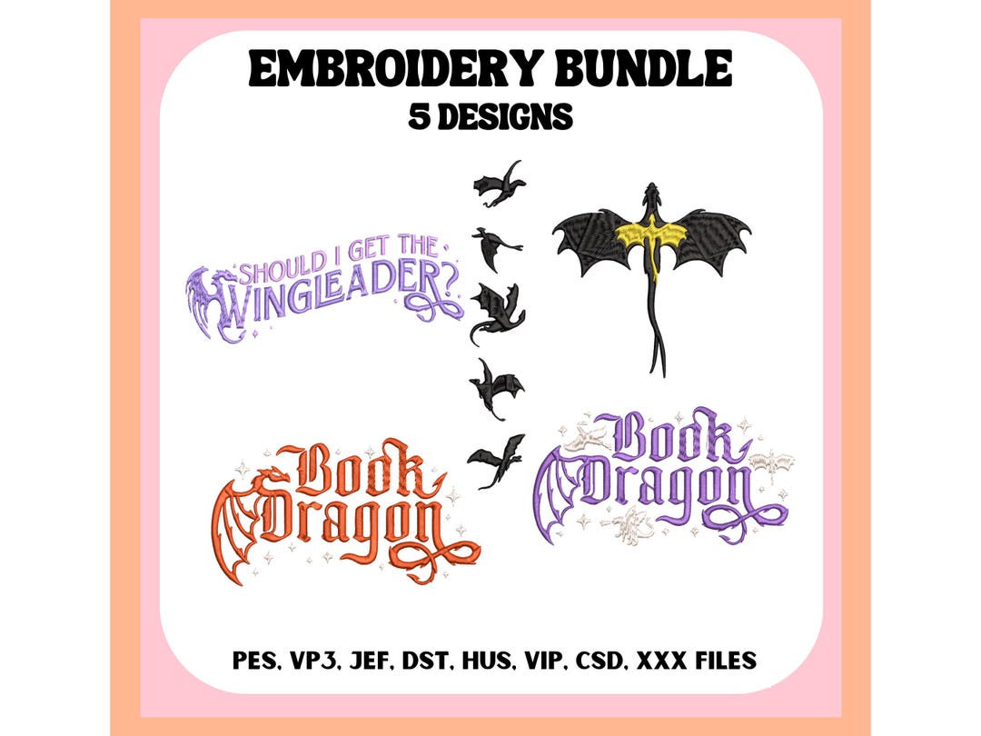 Fourth Wing Dragon Embroidery Designs, Bookish Bundle (digital Files ...