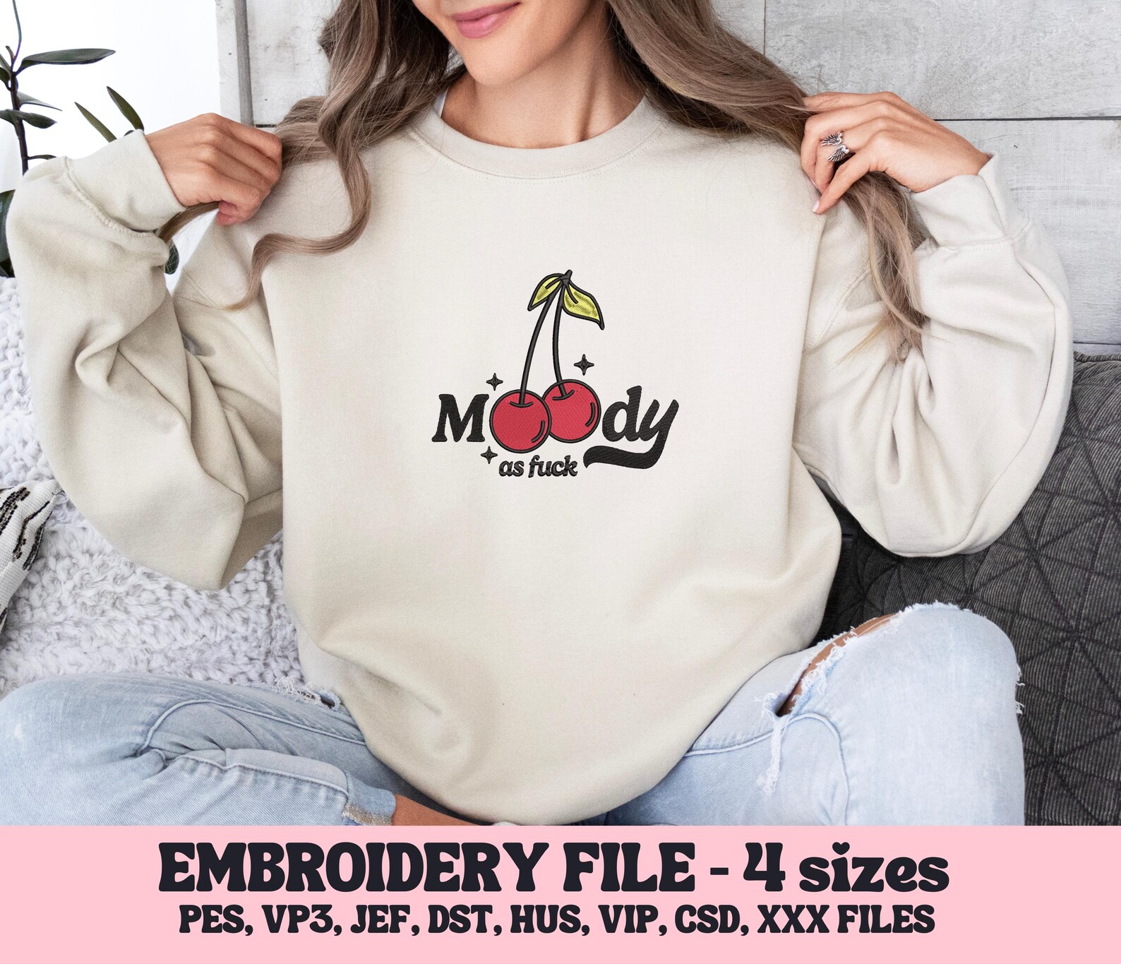 Moody AF Cherry Embroidery Design, Trendy Outline (digital File) - Etsy