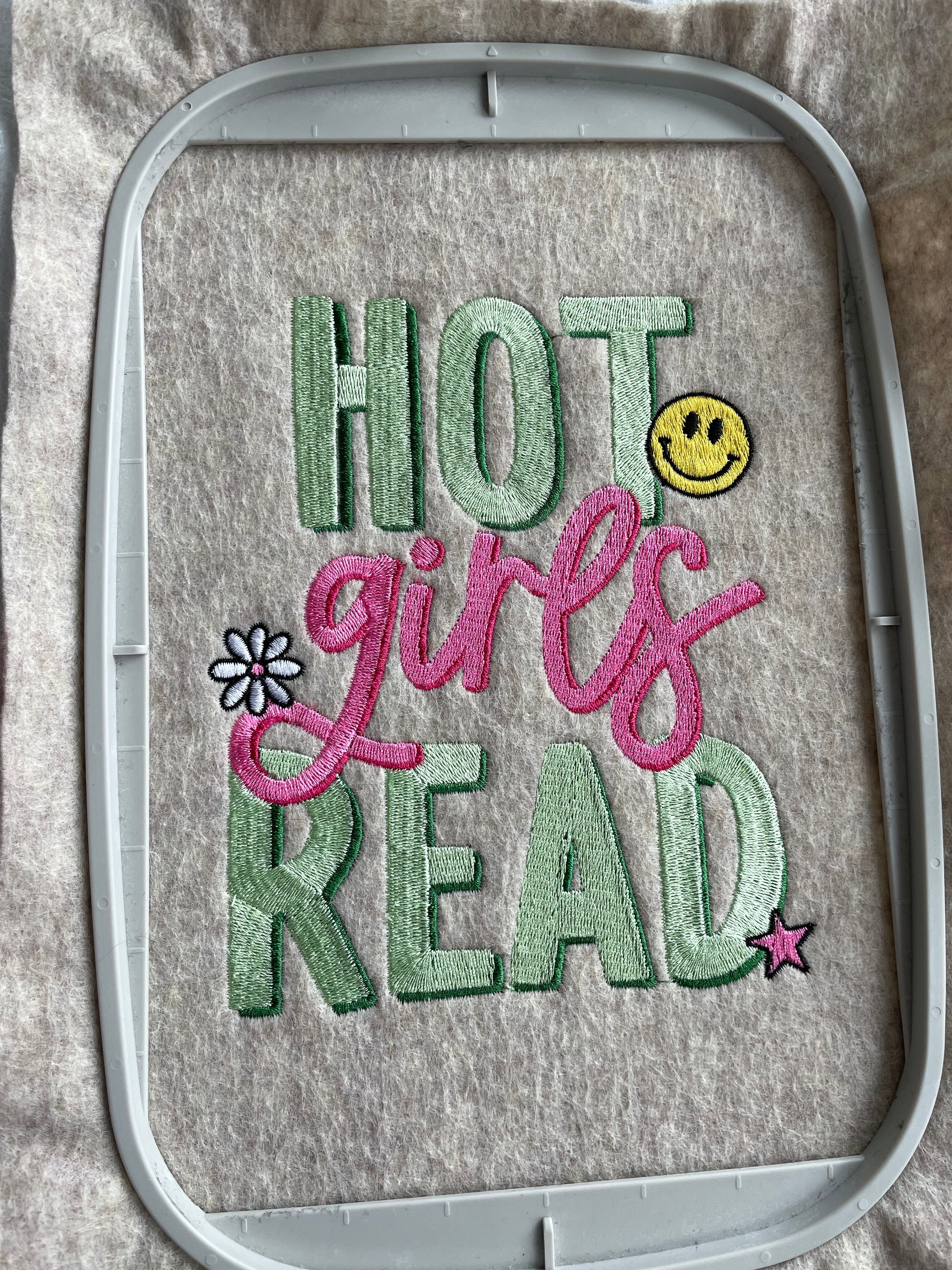 Hot Girls Read Embroidery Design, Bookish Embroidery Design, Trendy ...