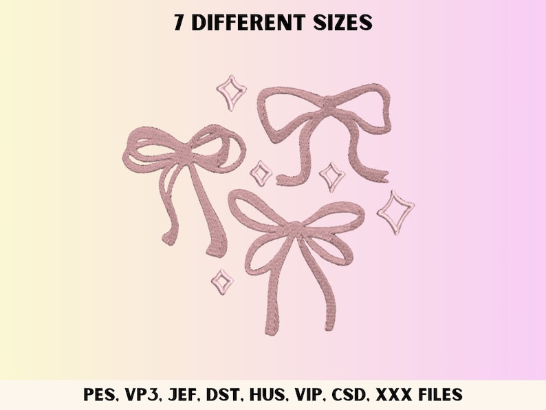 Bows & Stars Embroidery Design, Cute Embroidery Design, Bow Embroidery ...