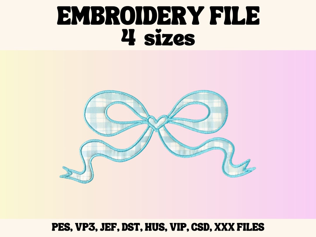 Bow Appliqué Embroidery Design, Cute Embroidery Design, Bow Appliqué ...