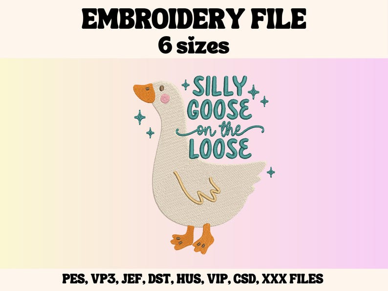 Silly Goose Embroidery Design, Cute Embroidery Design, Trendy ...