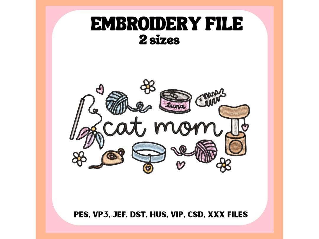 Cat Mom Embroidery File, Machine Embroidery, Trendy, Digital Download ...