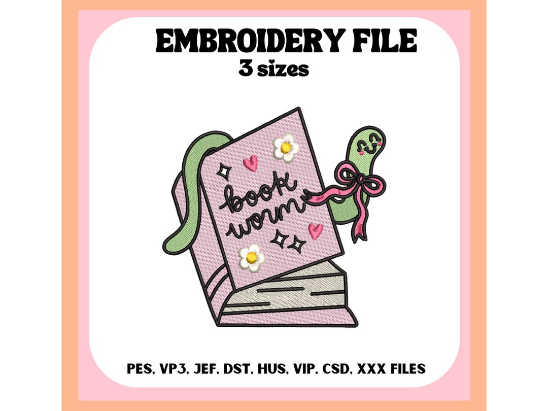 Bookworm, Embroidery File, Machine Embroidery, Bookish, Trendy, Digital ...