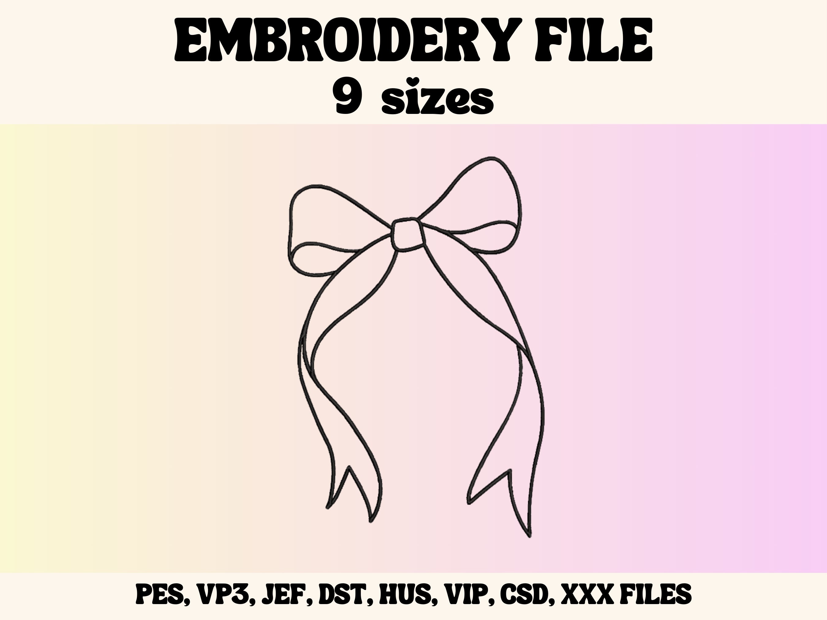 Bow Outline Embroidery Designs, 5 File Bundle (pes, Vp3, Jef, Dst, Hus ...