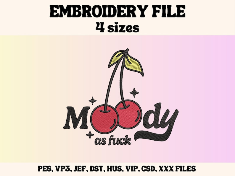 Moody AF Cherry Embroidery Design, Trendy Outline (digital File) - Etsy