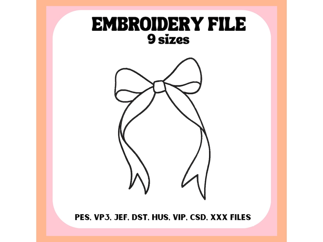 Bow Outline Embroidery Design, Cute Embroidery Design, Bow Outline ...
