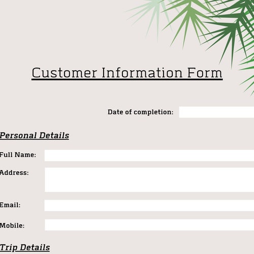Travel Agent Customer Information Form Travel Business Tool - Etsy