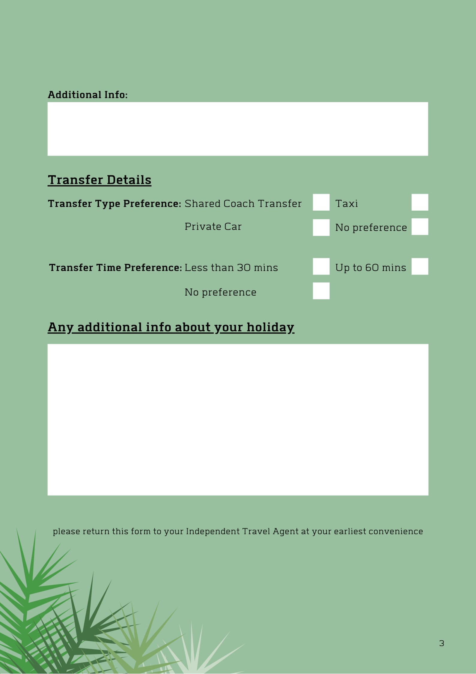 Travel Agent Customer Information Form Travel Business Tool 3 Page PDF ...