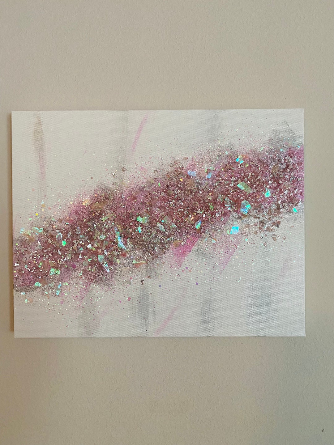 Pink Glitter Decor, Z Gallerie Inspired, White and Pink Glitter Art ...