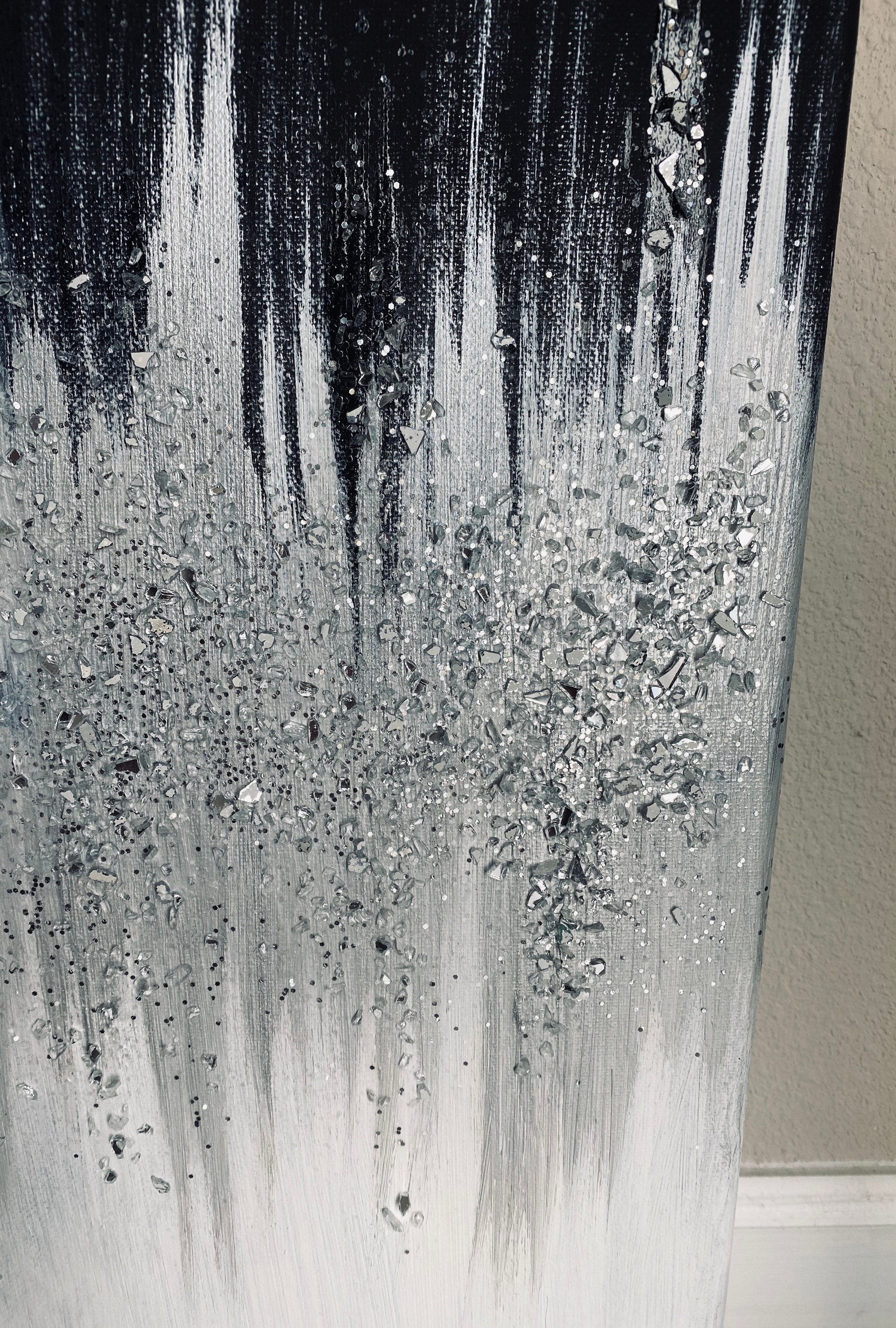 Black and Silver Painting, Glitter Art, Silver Glitter Decor, Black and ...