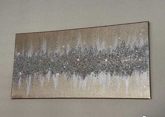 Champagne Glitter Decor Z Gallerie Inspired Gold and Silver Glitter Art Wall Art Wall Decor Abstract Glitter Art Etsy