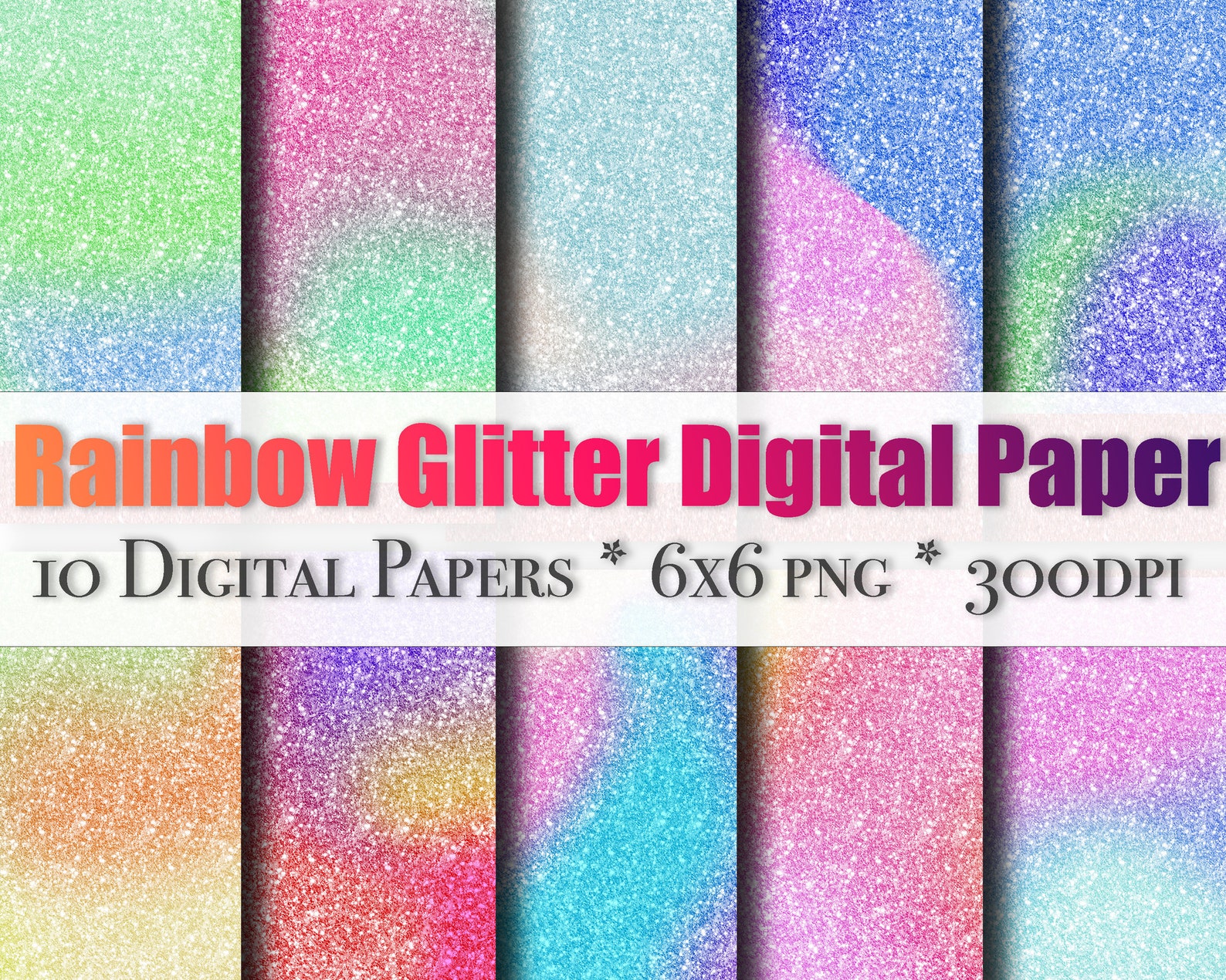 Rainbow Glitter Digital Paper Glitter Textures Glitter - Etsy