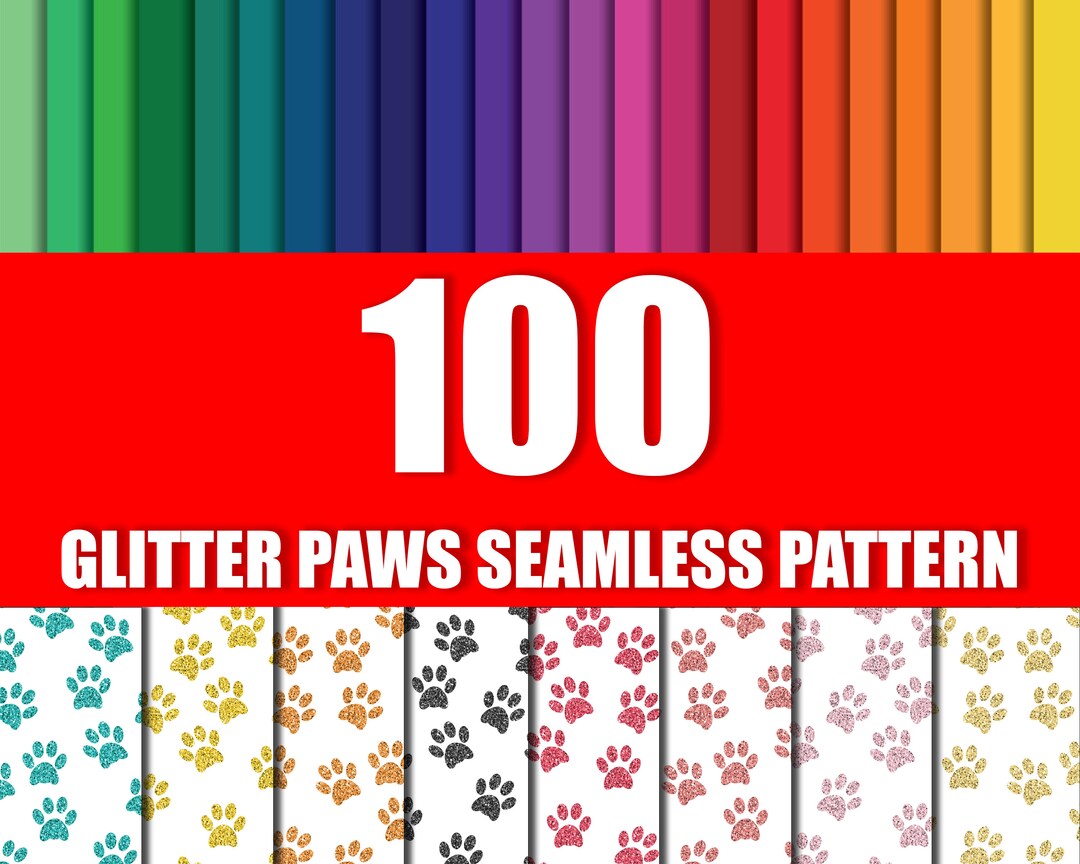 Glitter Paw Prints Dogs Seamless Patterns | Dog Paws Digital Paper Png ...