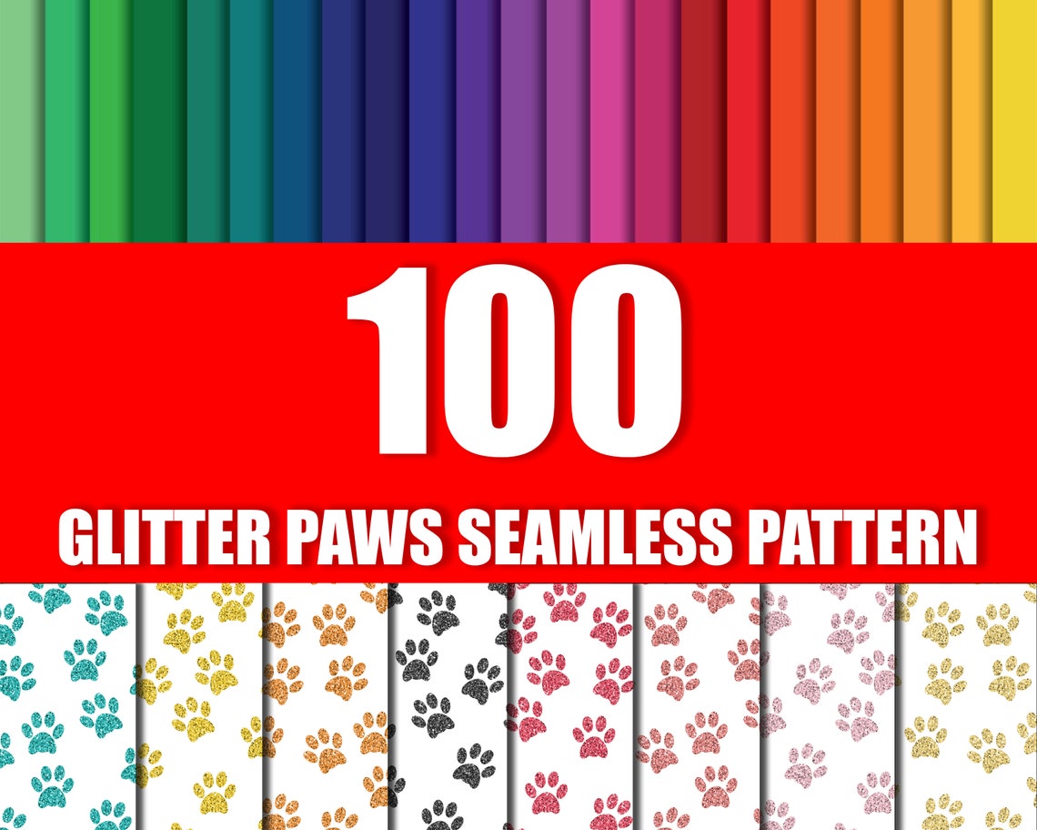 Glitter Paw Prints Dogs Seamless Patterns Dog Paws Digital | Etsy
