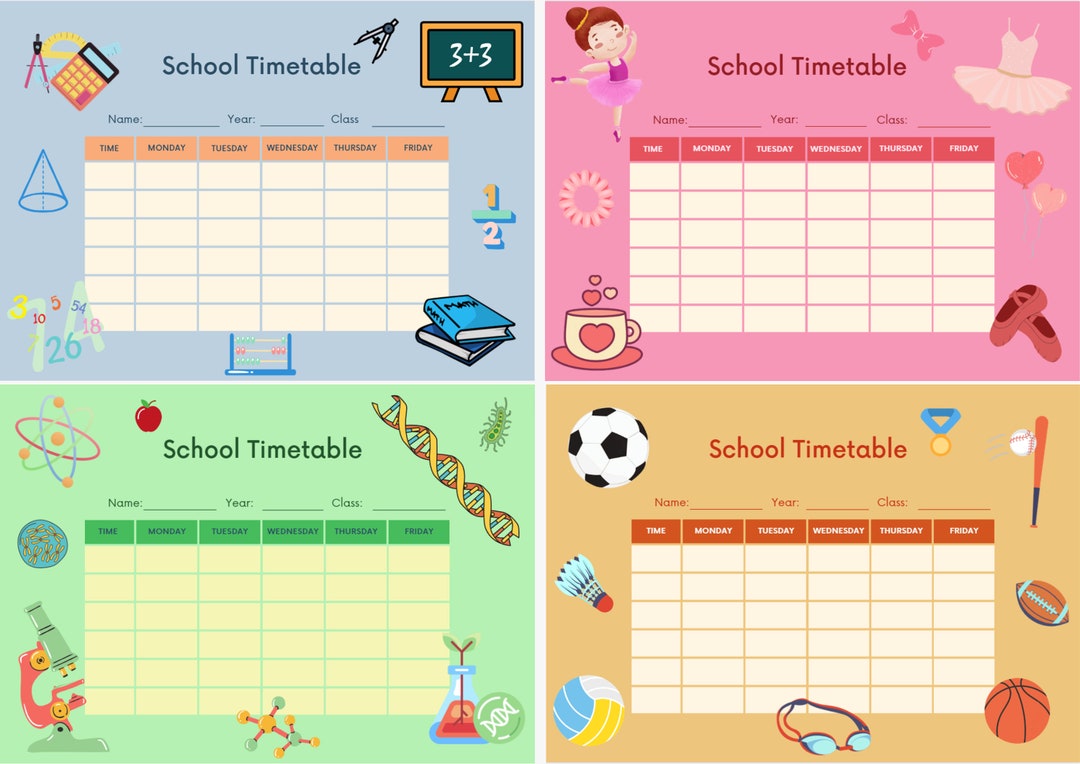Kids School Timetable Subjects - Etsy
