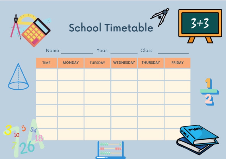 Kids School Timetable Subjects - Etsy
