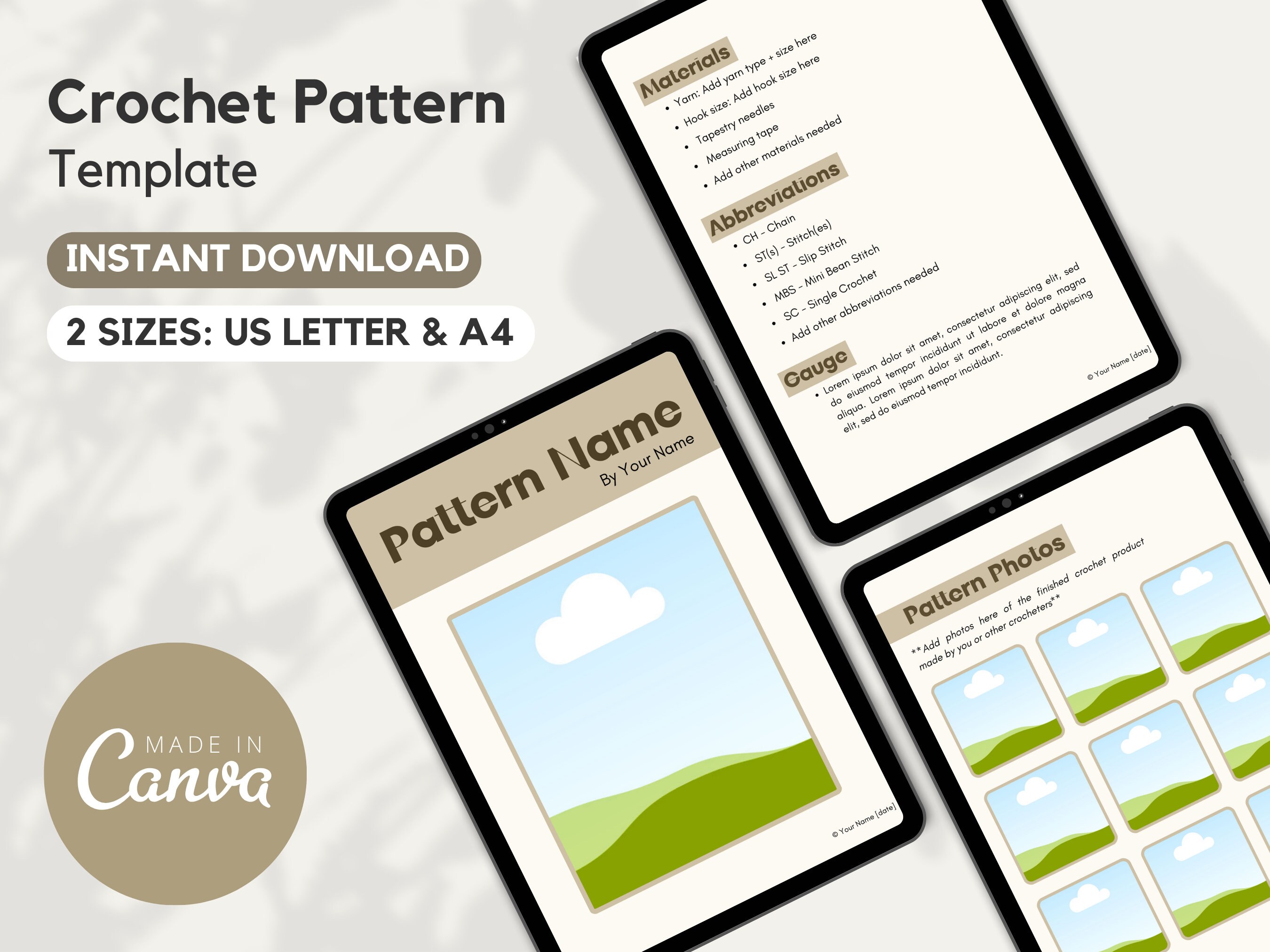 Minimalist Neutral Crochet Pattern Template Canva Template Small ...