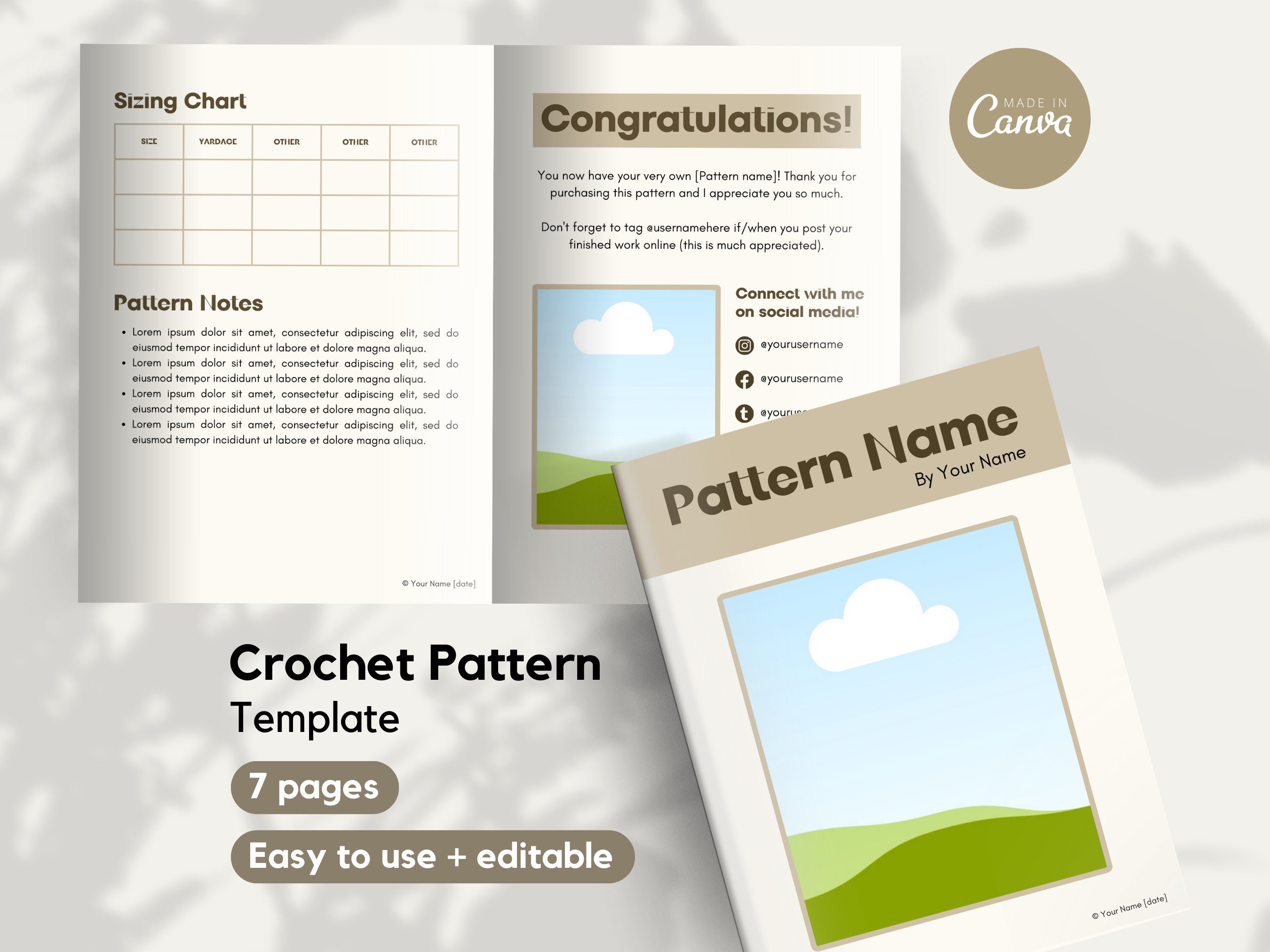 Minimalist Neutral Crochet Pattern Template Canva Template Small ...