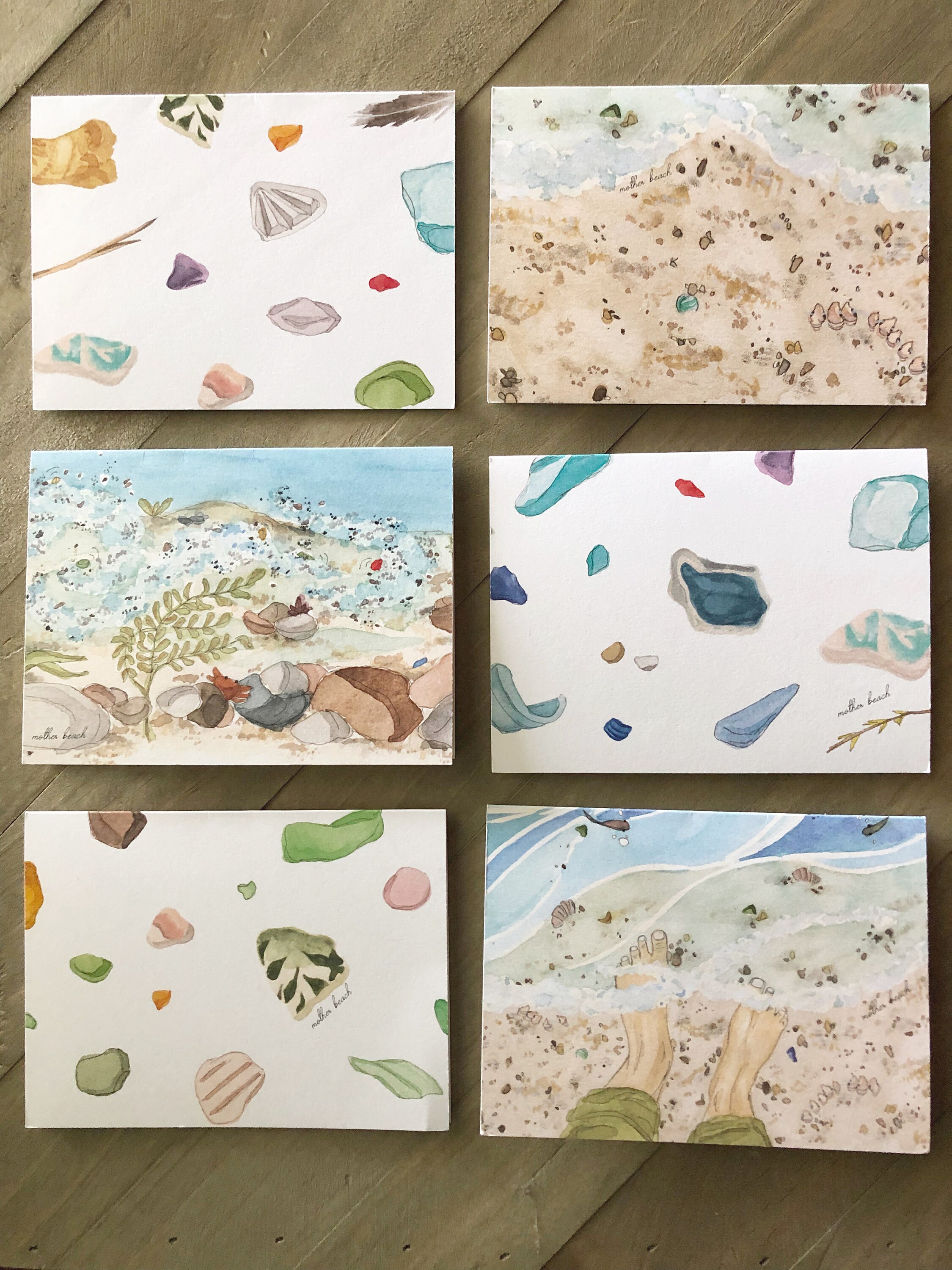 Beach Watercolor Notecards: Sea Glass Theme, Set of 6 - Etsy