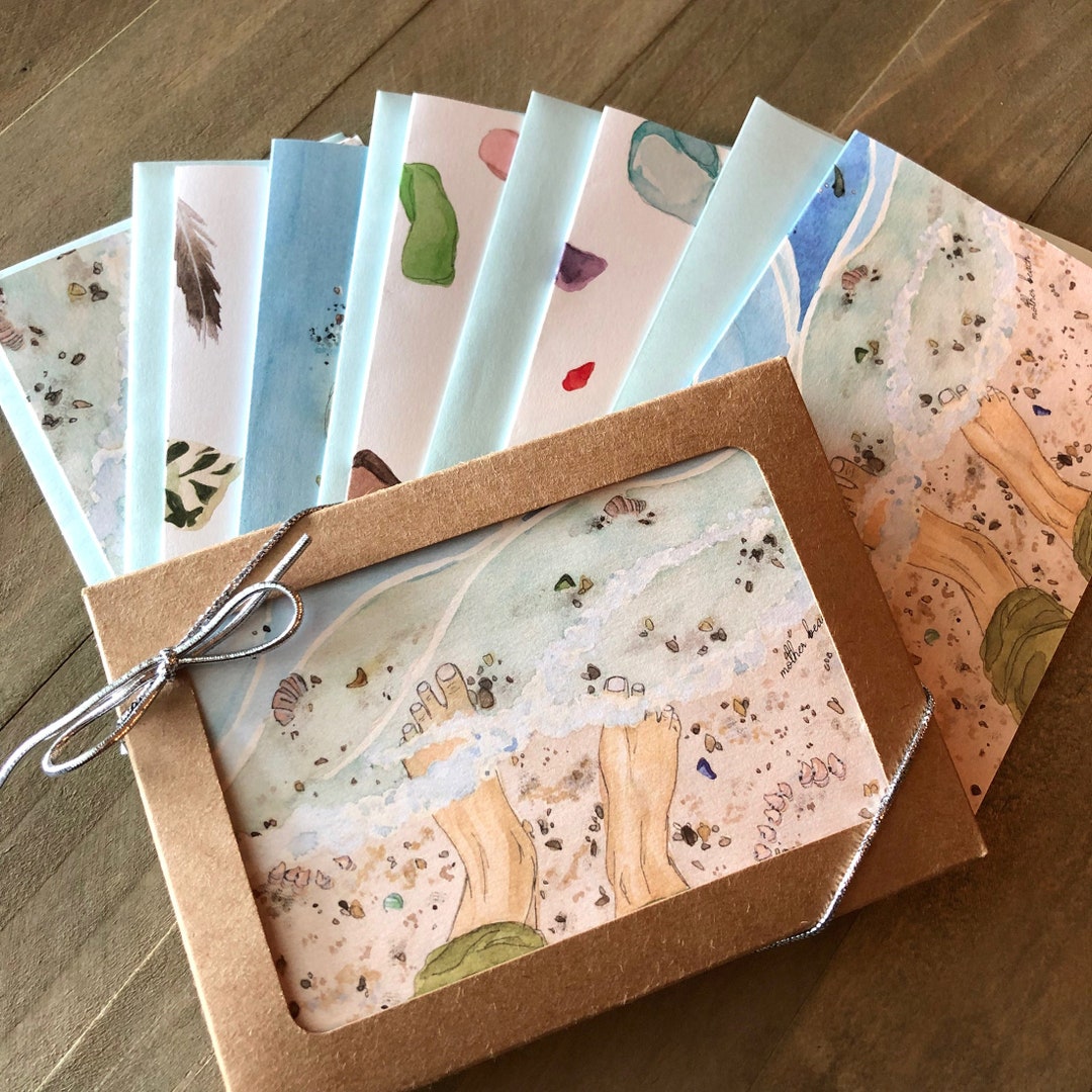 Beach Watercolor Notecards: Sea Glass Theme, Set of 6 - Etsy