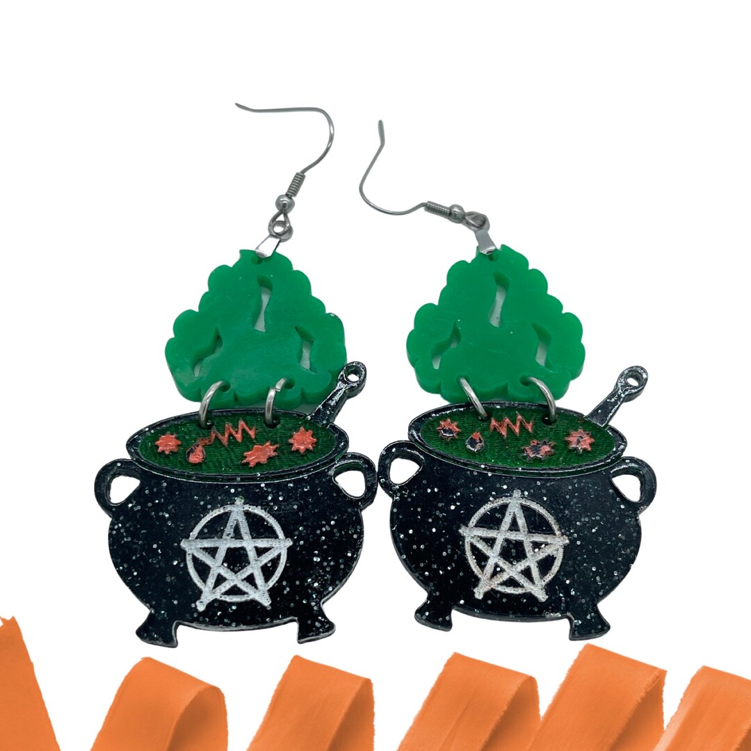 Gothic Witch's Cauldron Halloween Earrings SVG Digital File for ...