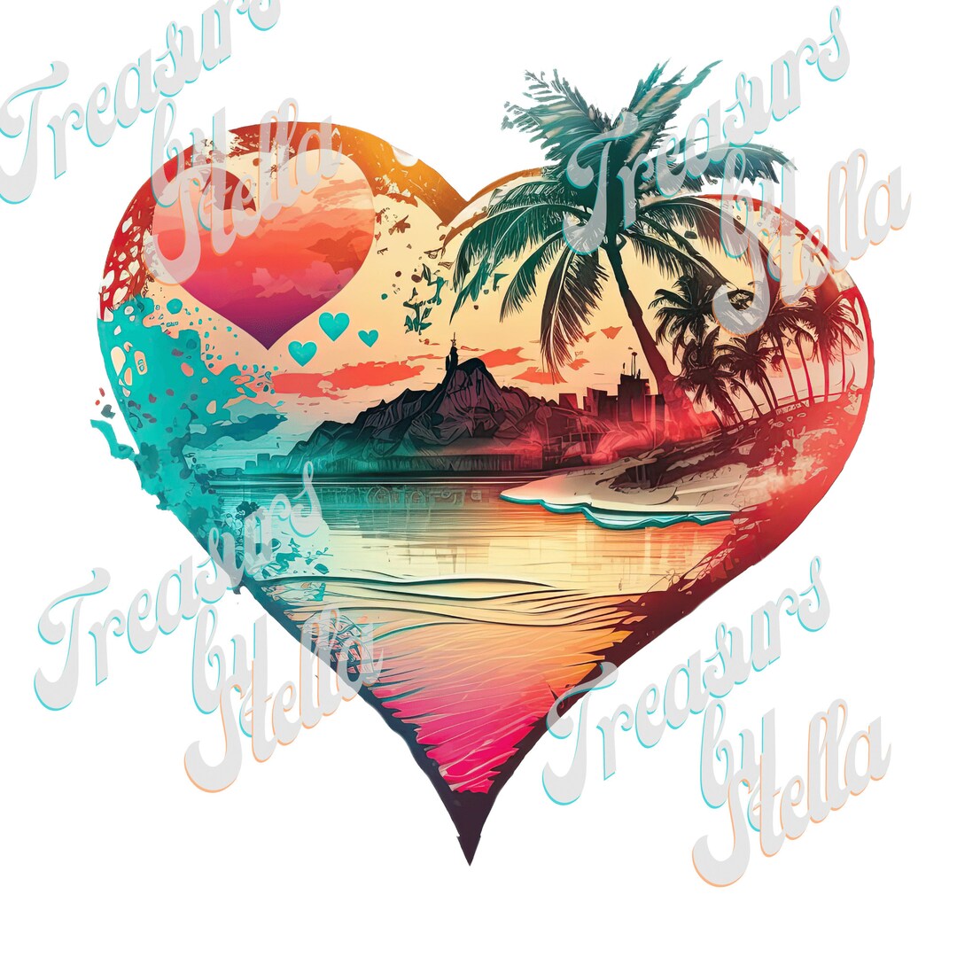 Romantic Heart Beach Scene With Palm Trees Sublimation PNG - Etsy