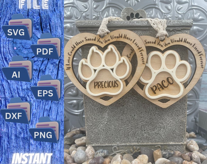 Personalized Pet Cat and Dog Paw Print Memorial Ornament SVG File for ...