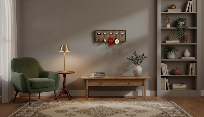 Multi Key Holder Wood Wall Rack 5 Hooks Vintage Style Office Motel ...