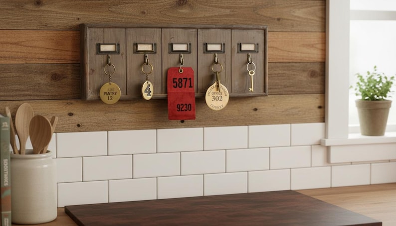 Multi Key Holder Wood Wall Rack 5 Hooks Vintage Style Office Motel ...