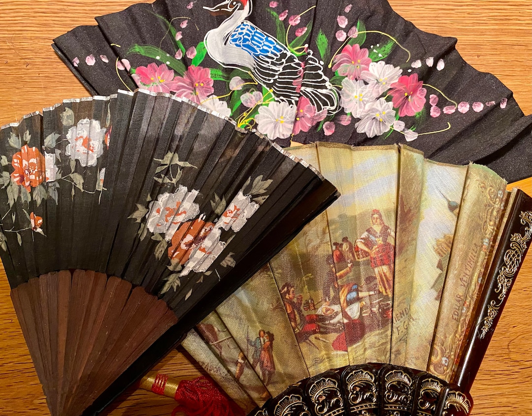 Vintage Folding Fans Boho Wall Art. 3 Vintage Folding Hand Fans. Womens ...