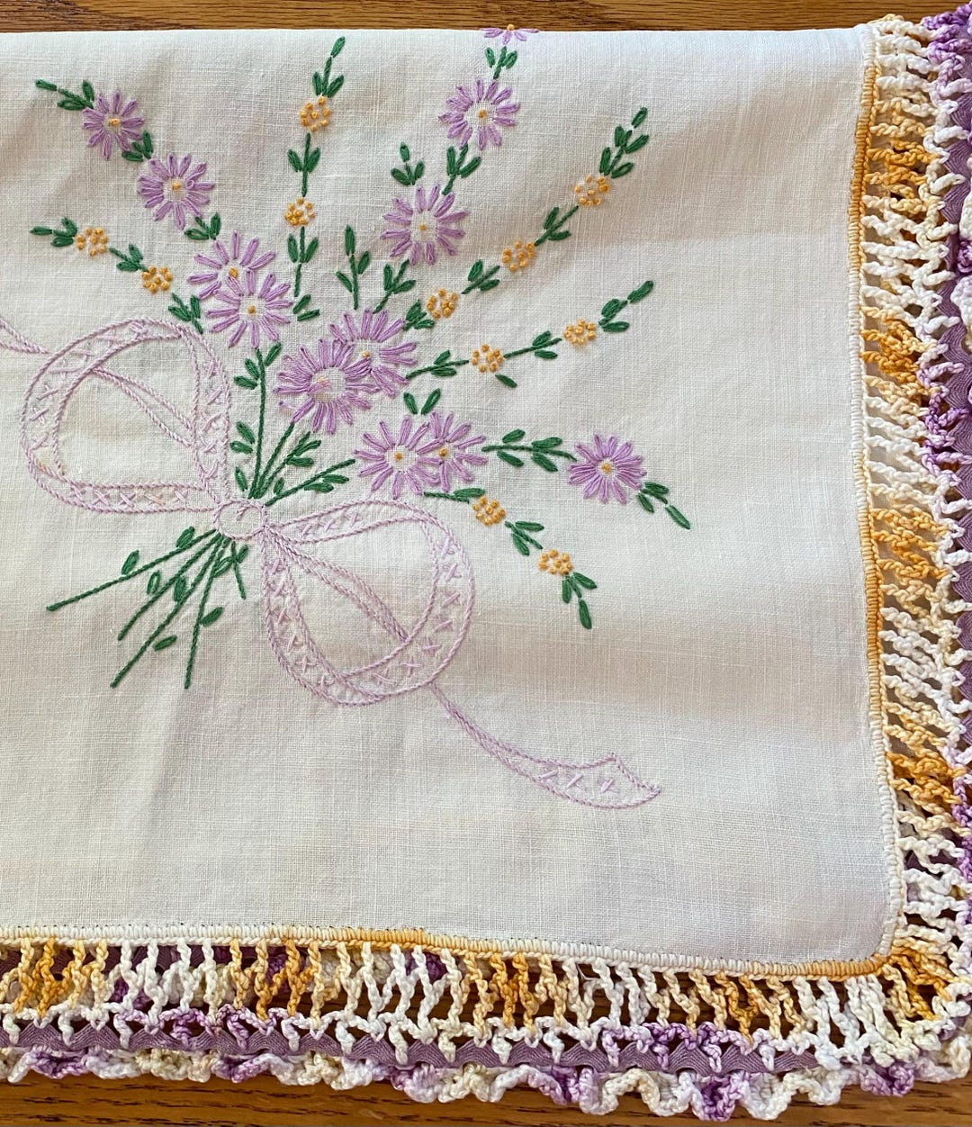 Hand Made Embroidery Table Runner. Vintage. Heirloom Gifts Hand Crochet ...