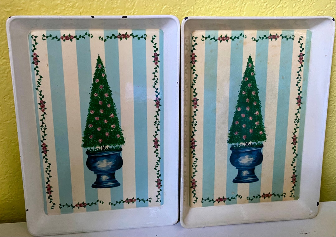 Two Topiary Trays. Vintage Tray. Topiary Rose Tree Dish. Vintage ...