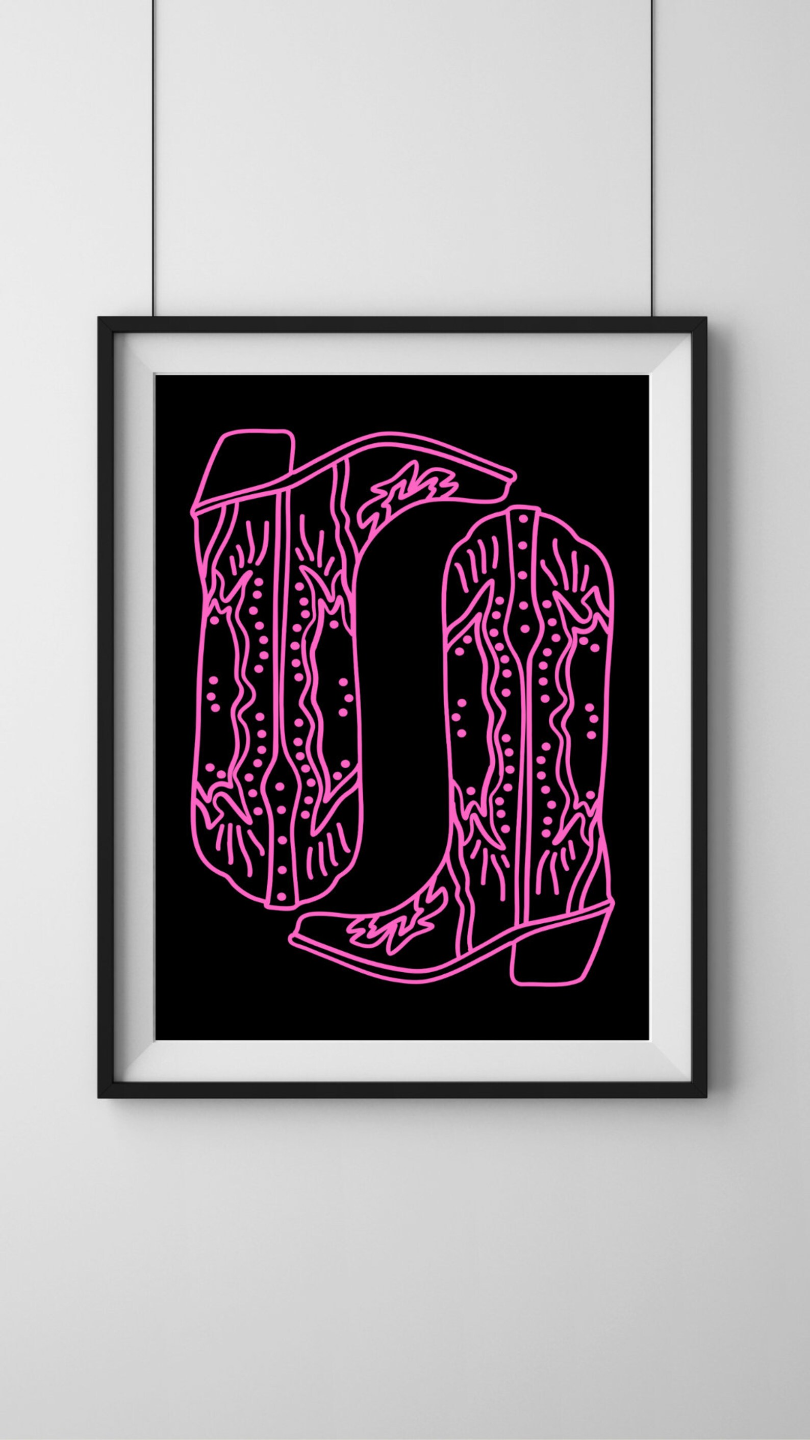 Neon Pink Cowboy Boots // Western Wall Art // Retro Western // Cowboy ...