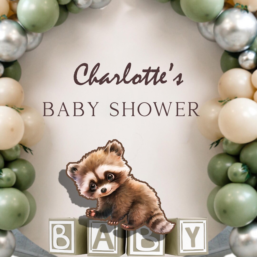 Printable Raccoon Baby Shower, Forest Animals Birthday Party, Instant ...