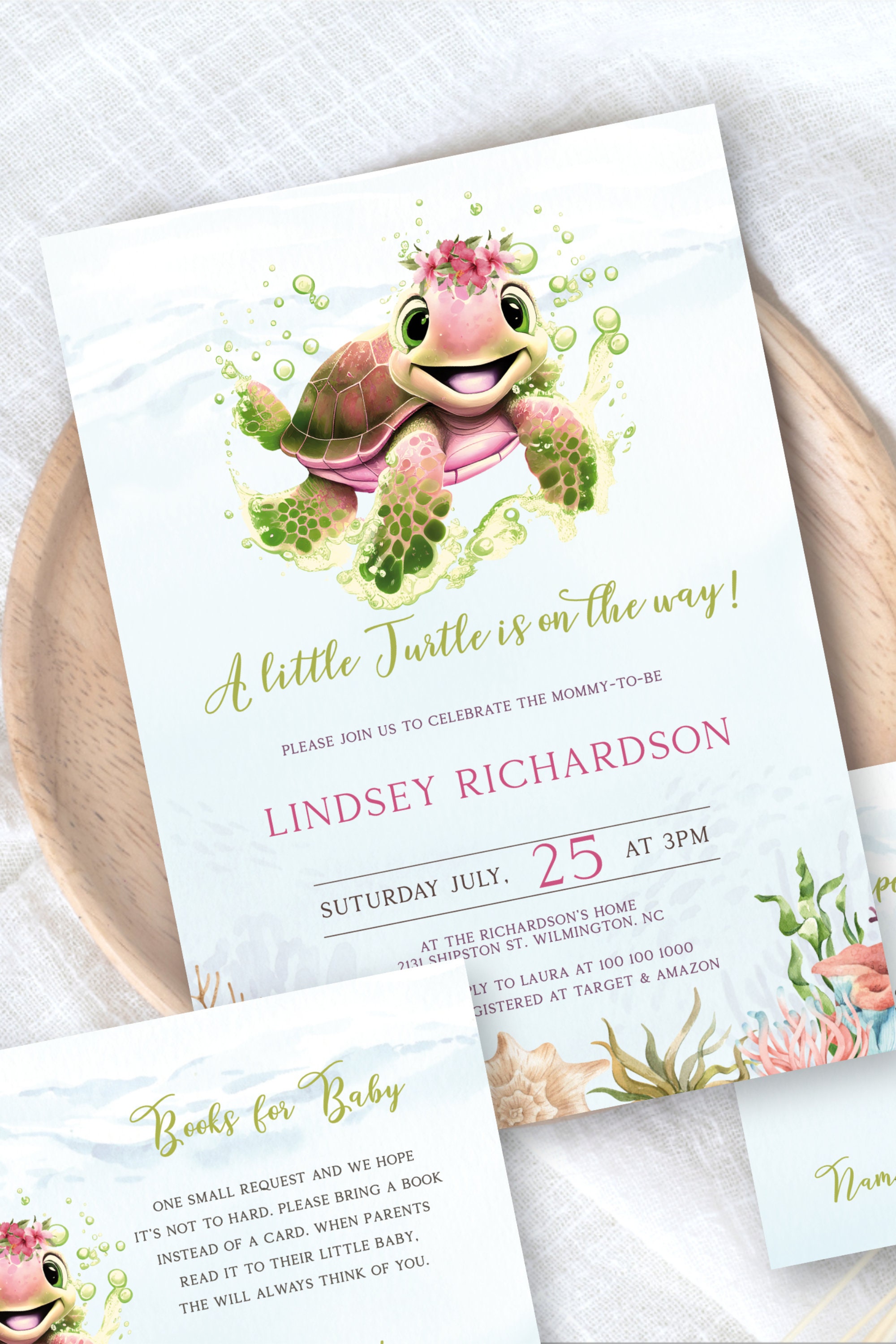 Turtle Baby Shower Invitation, Watercolor Turtle, Printable Baby Shower ...