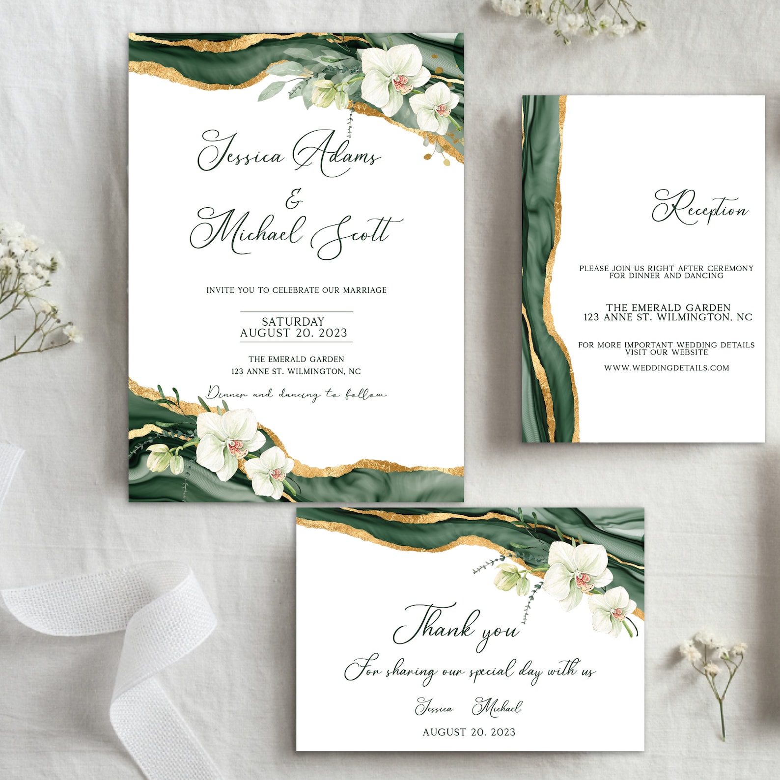 Emerald Green Wedding Invitation Set, Printable Invitation With Belly ...