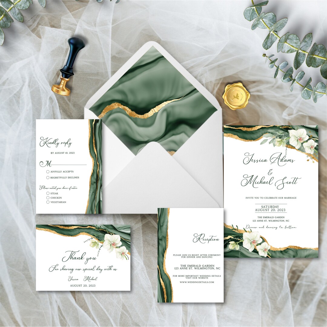 Emerald Green Wedding Invitation Template, Printable Wedding Invitation ...