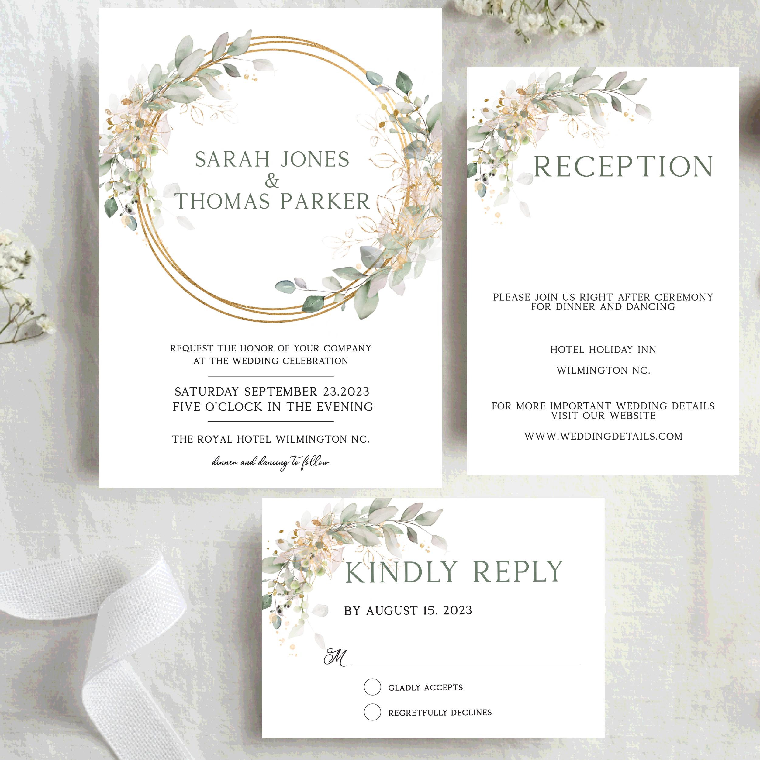 Greenery Wedding Invitation, Wedding Invitation With Kindly Reply ...