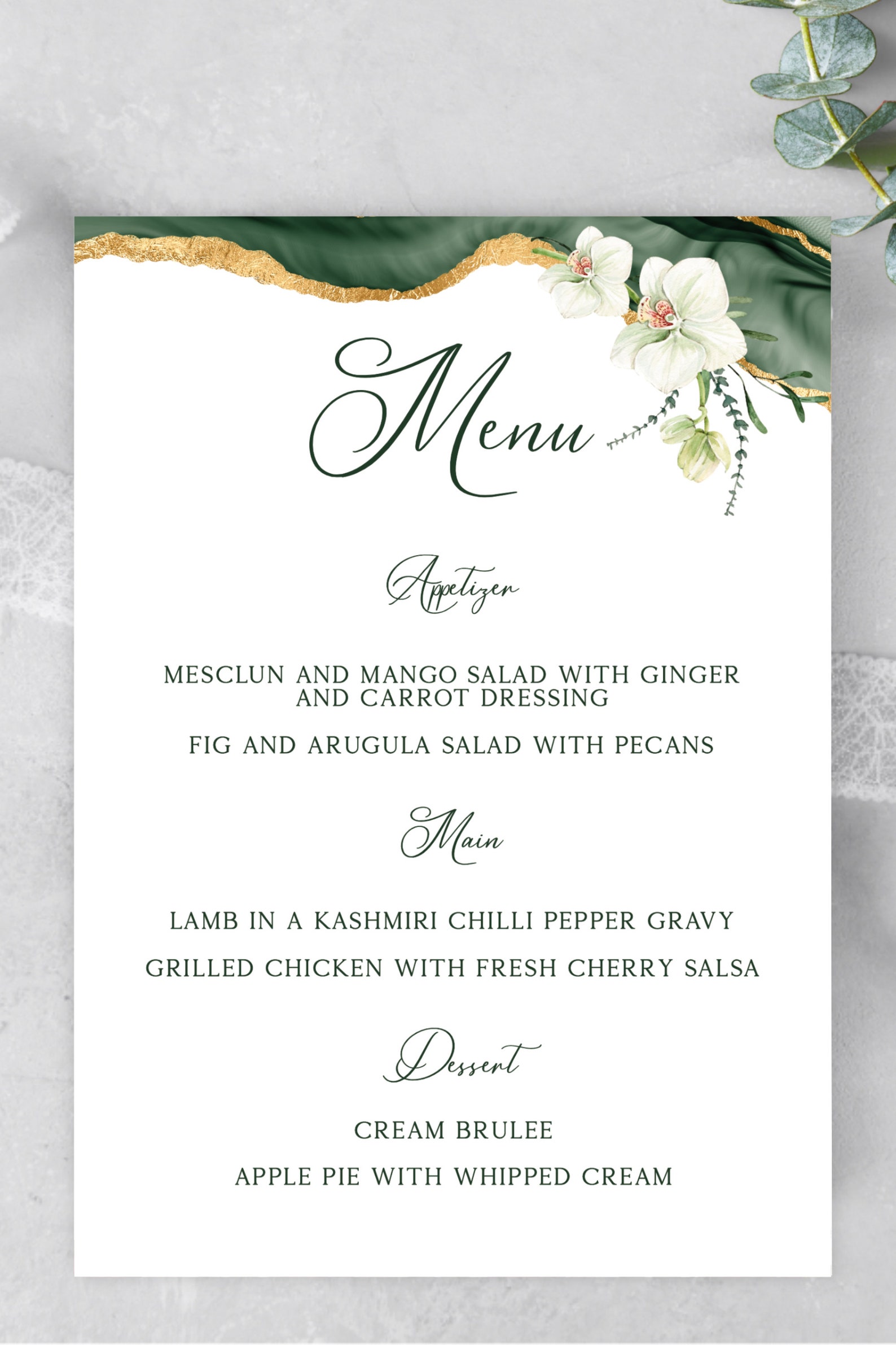 Emerald Green Wedding Menu Template, Printable, Menu Template Digital ...