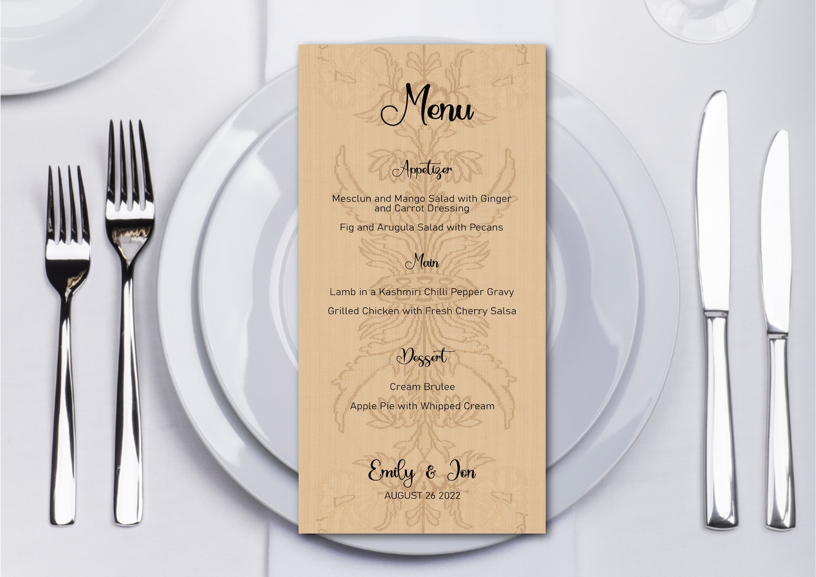 Rustic Wedding Menu, Printable Template, Silk Embroidery Pattern Gold ...