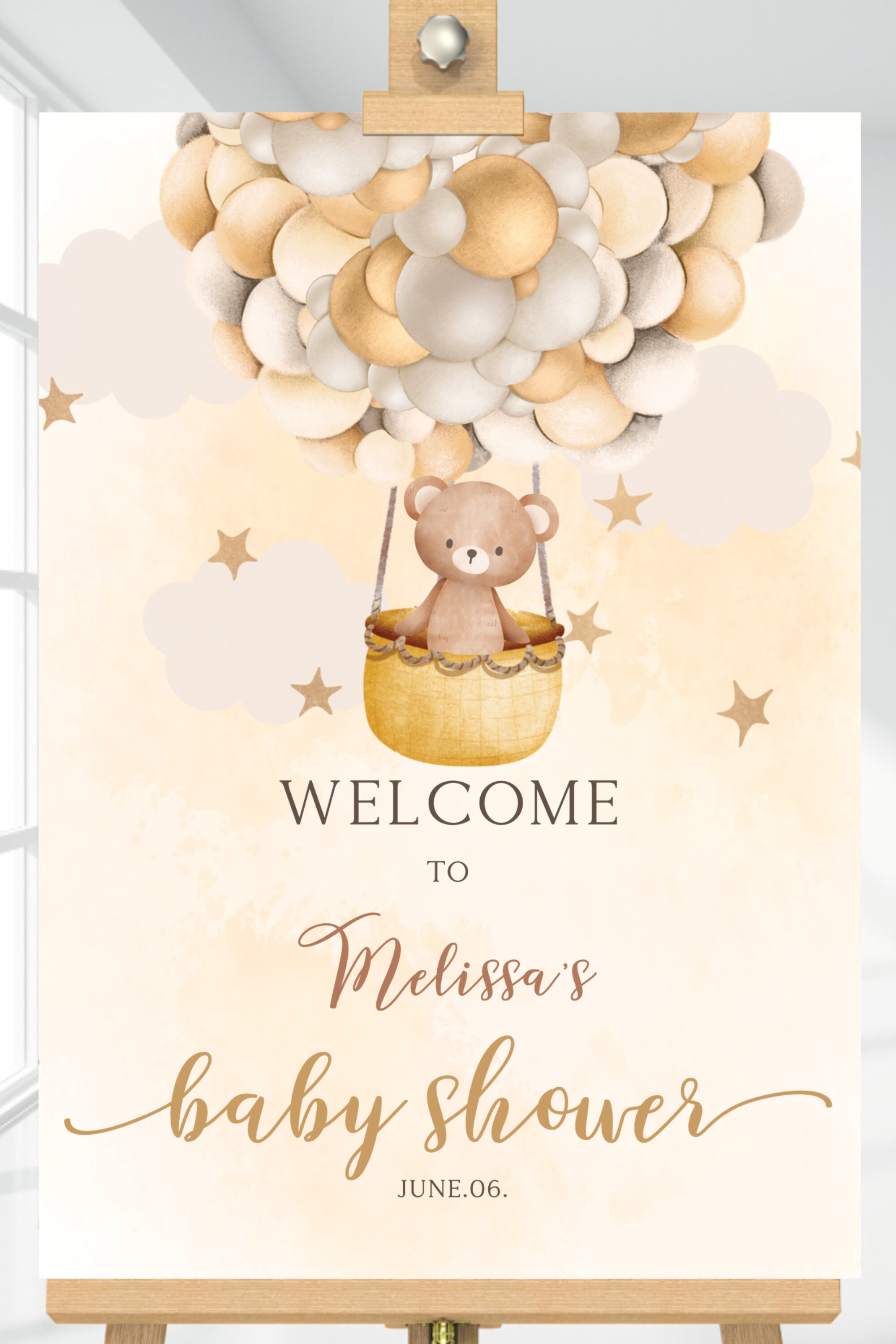 Bear Balloon Baby Shower Welcome Sign, Editable Welcome Sign Template ...
