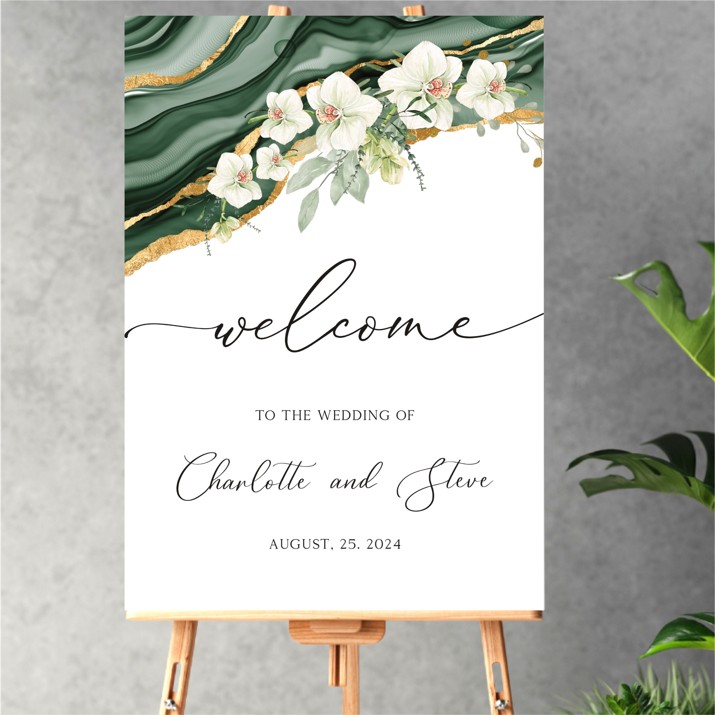 Emerald Green Wedding Welcome Sign, Green and Gold Wedding, Editable ...