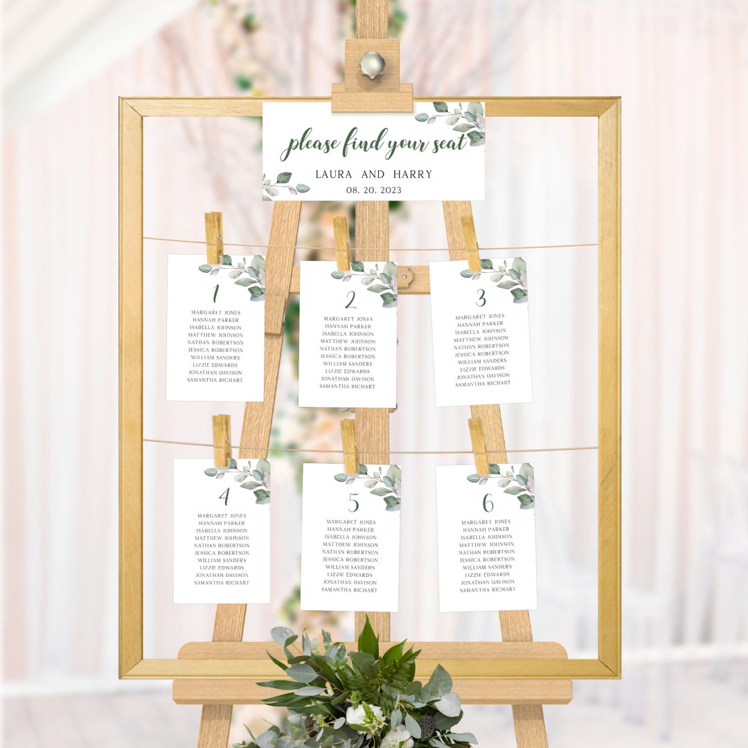 Editable Seating Cards, Greenery Seating Plan Template Digital Print - Etsy