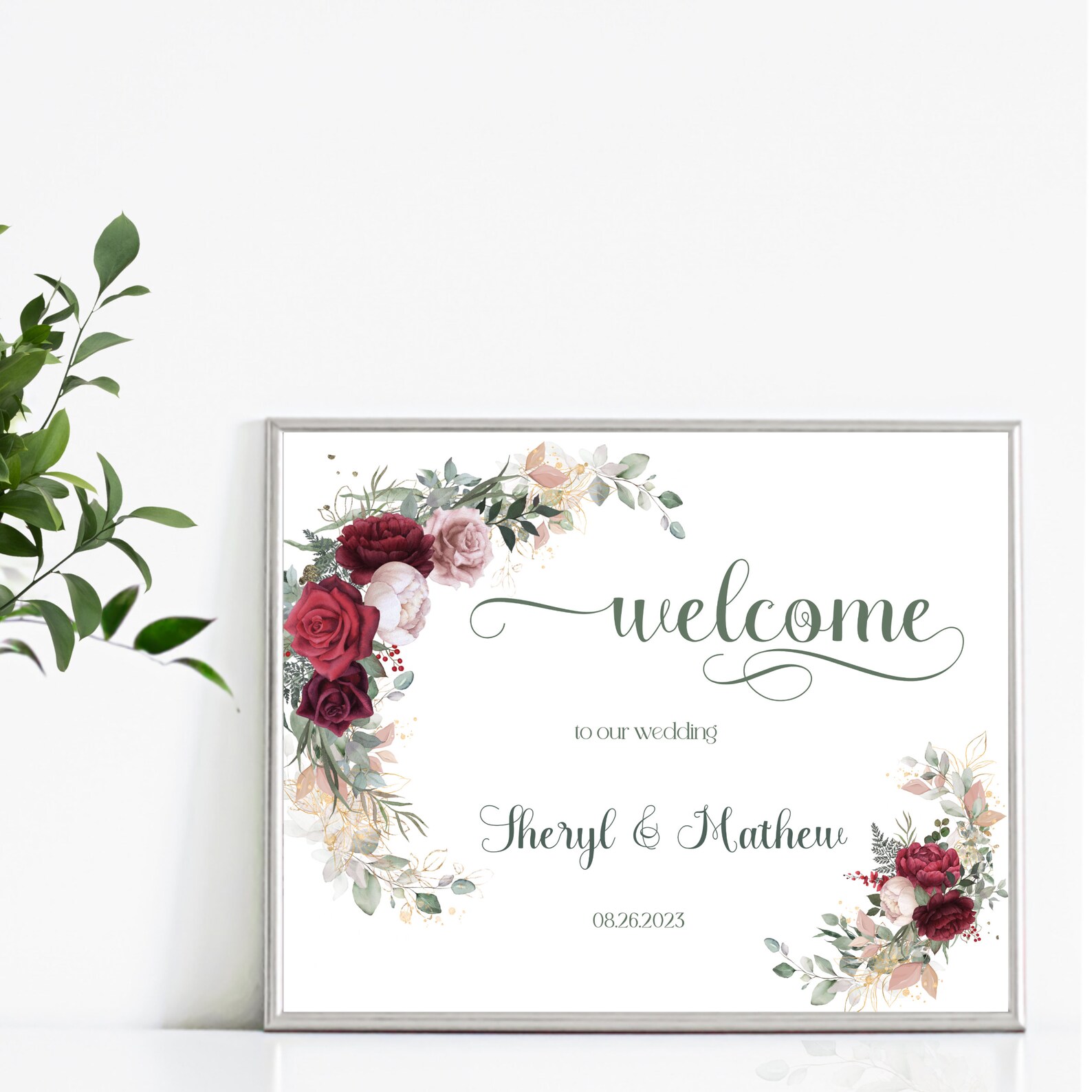 Wedding Welcome Sign, Burgundy Welcome Sign, Editable Wedding Sign ...