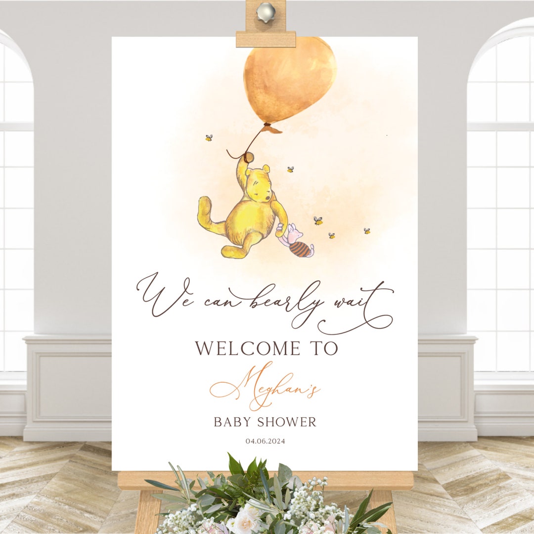 Winnie the Pooh Baby Shower Welcome Sign, Editable Winnie the Pooh Baby ...