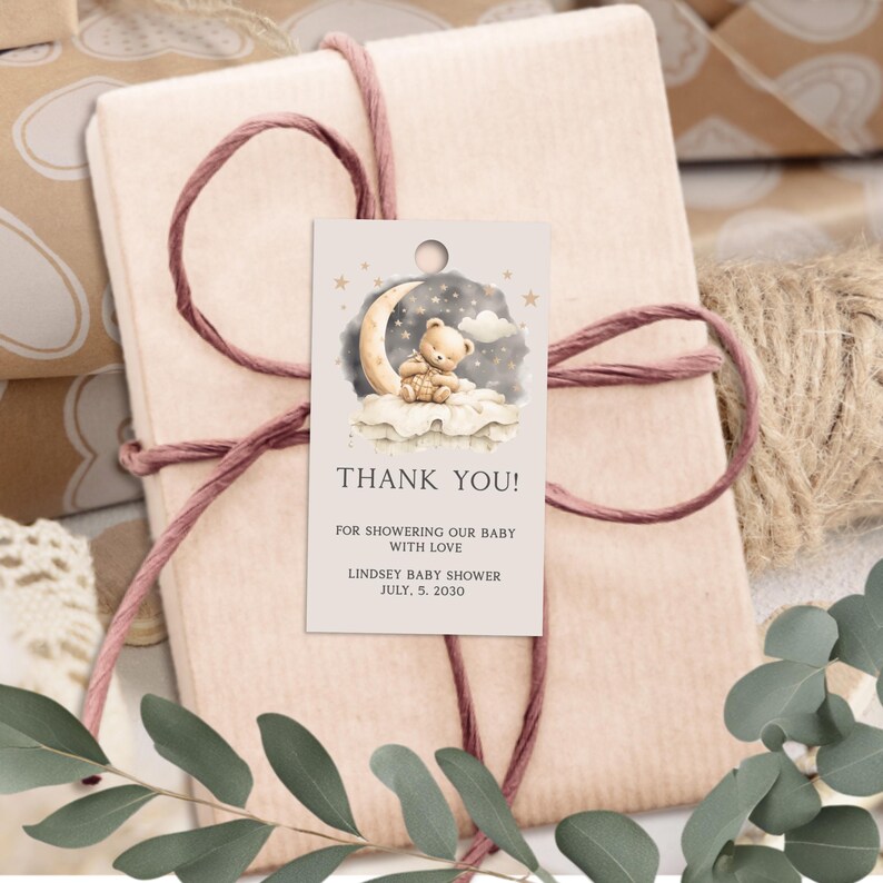 Printable Baby Shower Thank You Tags: Editable Bear Balloon Design for ...